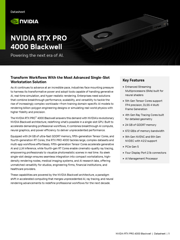 Workstation Datasheet Blackwell RTX Pro 4000 Gtc25s Nvidia 3662515 r6 ...