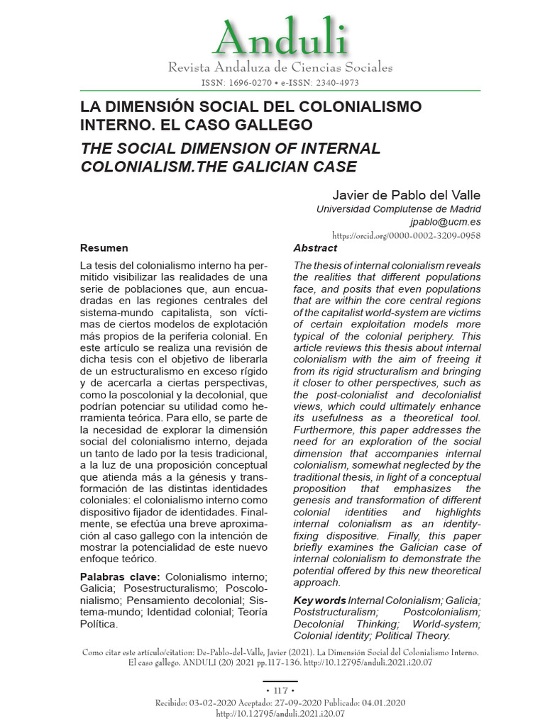 Pablo Gallego - La Dimensión Social Del Colonialismo Interno. El Caso ...