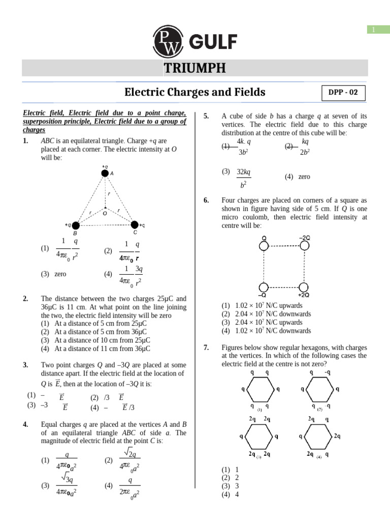 Electric Charges and Fields _ DPP 02 (of Lec 03) | PDF | Electric Field | Sphere