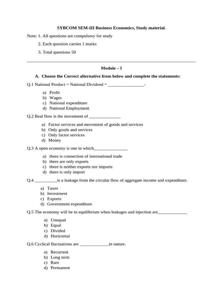 Business Economics Study Guide SEM-III | PDF | New Keynesian Economics ...