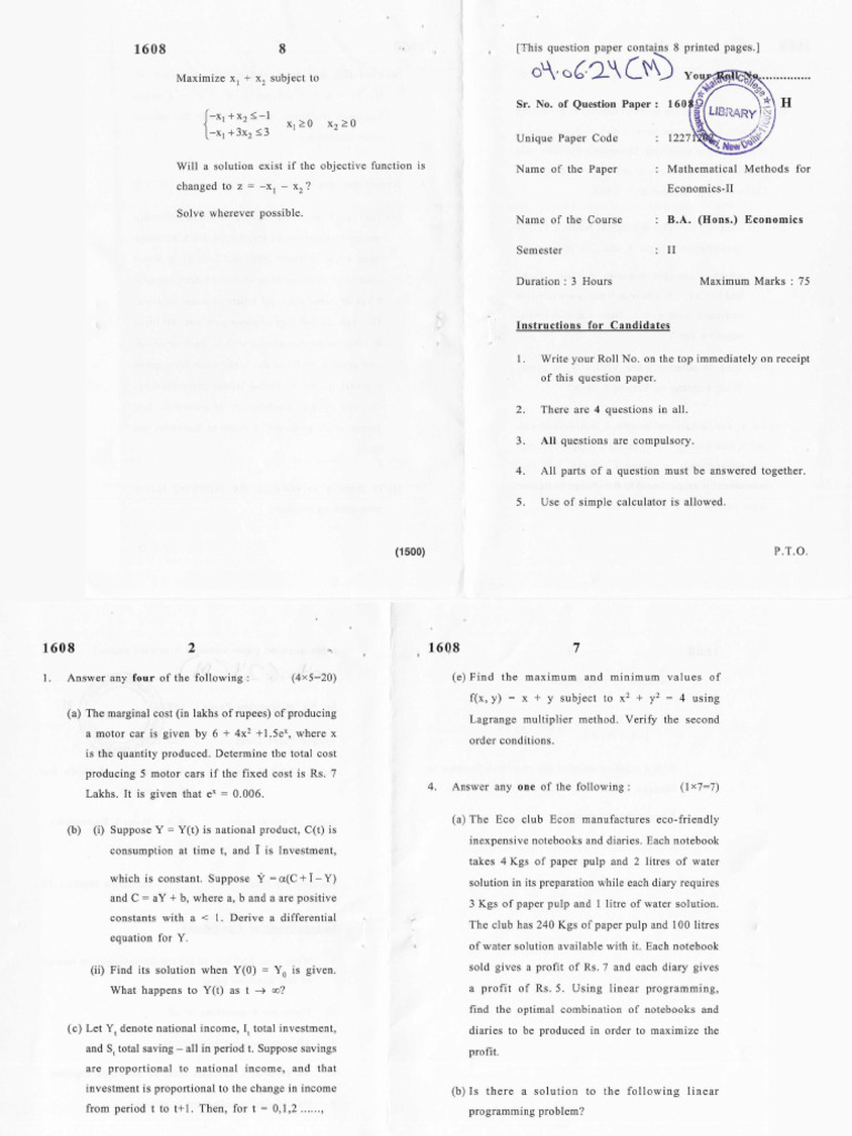 Mathematical Methods for Economics II 1608 (1) | PDF | Function ...