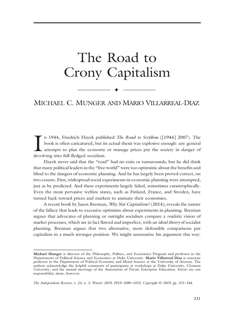 Road To Crony Capitalism Munger Villarreal 1 | PDF | Capitalism | Karl Marx