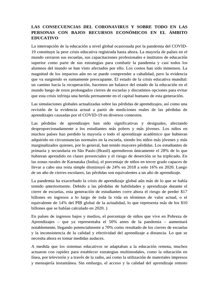 America Laina Post Pandemia | PDF | Aprendizaje | Pobreza