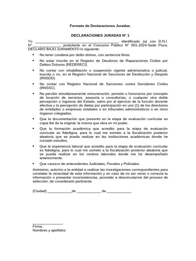 Formato de Declaraciones Juradas 2024 | PDF | Parentesco | Justicia
