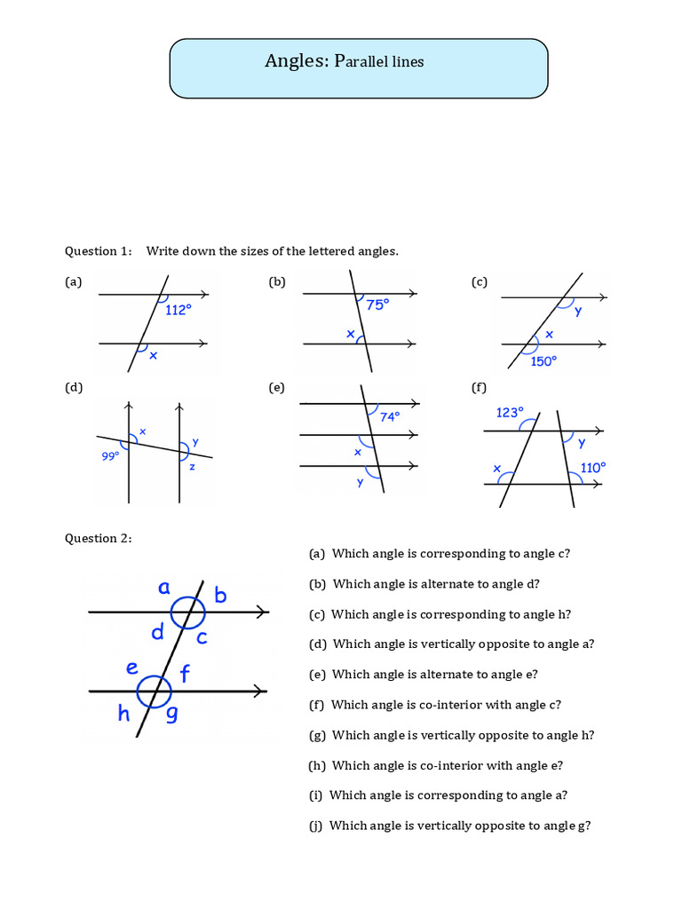 Angles in Parallel Lines Pdf1 | PDF | Angle | Triangle