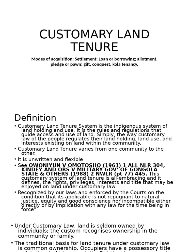 Customary Land Tenure | PDF | Lease | Leasehold Estate