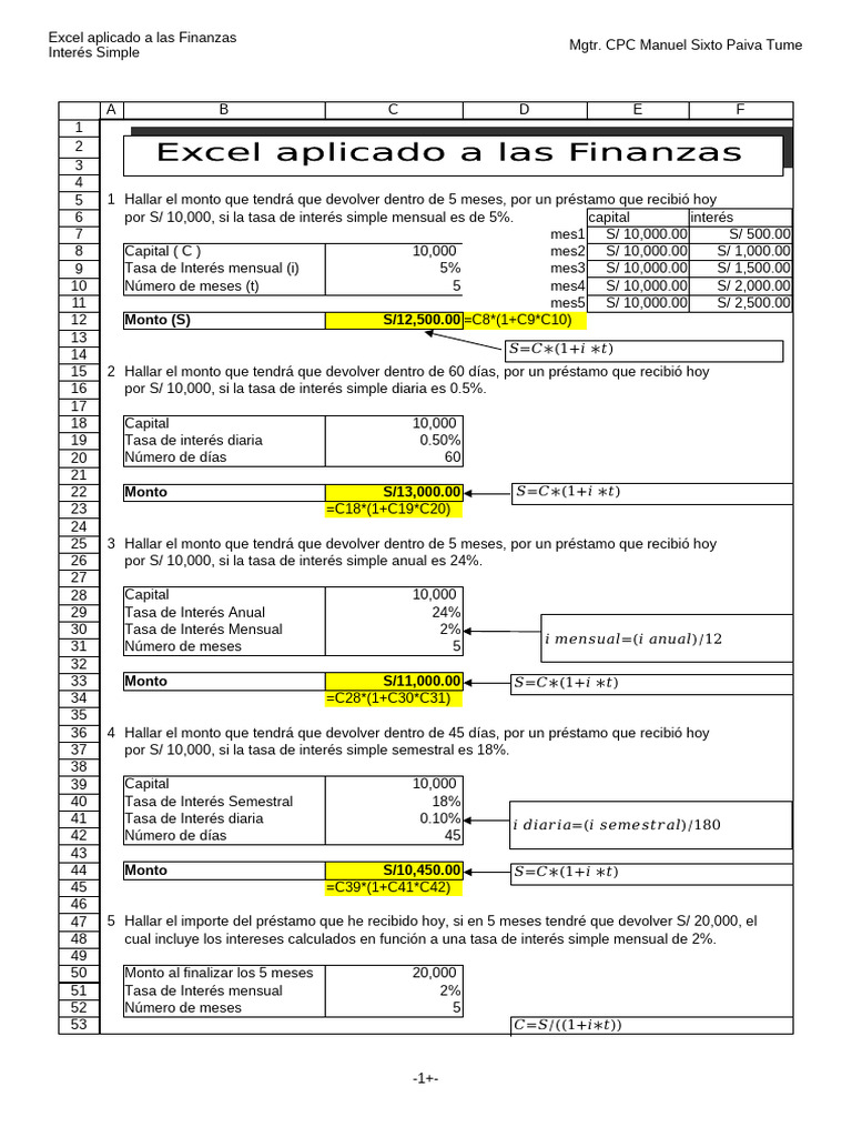 Excel Aplicado en Las Finanzas Parte I - Avance 03-10-2023 | PDF | Interés | Deuda