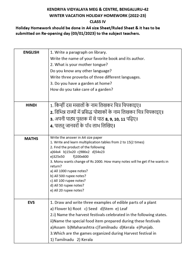 4th Winter Break Hw (4) | PDF