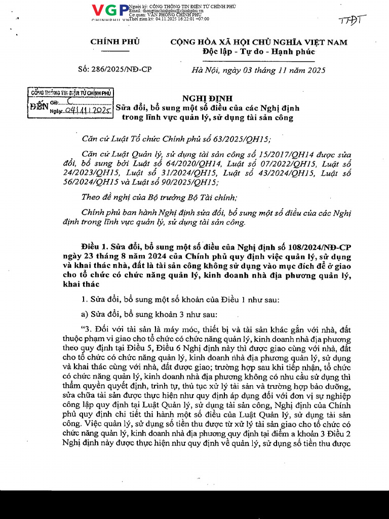 Nghi Dinh 286 Quan Ly Tai San Cong | PDF