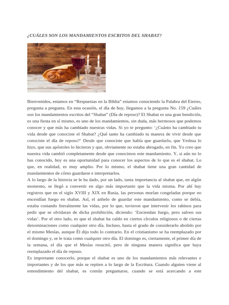 CUÁLES SON LOS MANDAMIENTOS ESCRITOS DEL SHABAT | PDF | Shabat