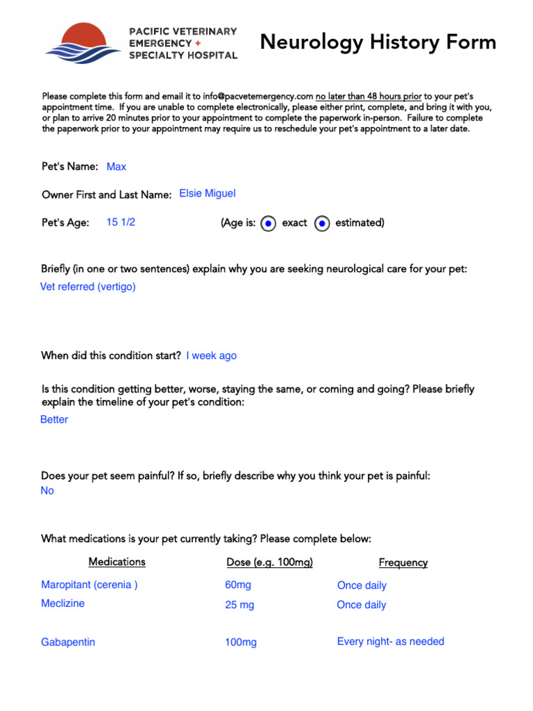 Neurology History Form | PDF | Neurological Disorders | Medicine