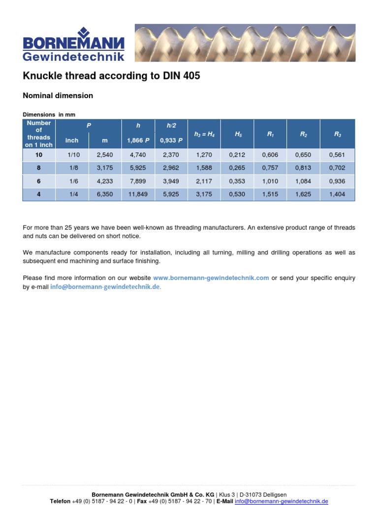 Knuckle Thread Dimensions According to DIN 405 Standard | PDF