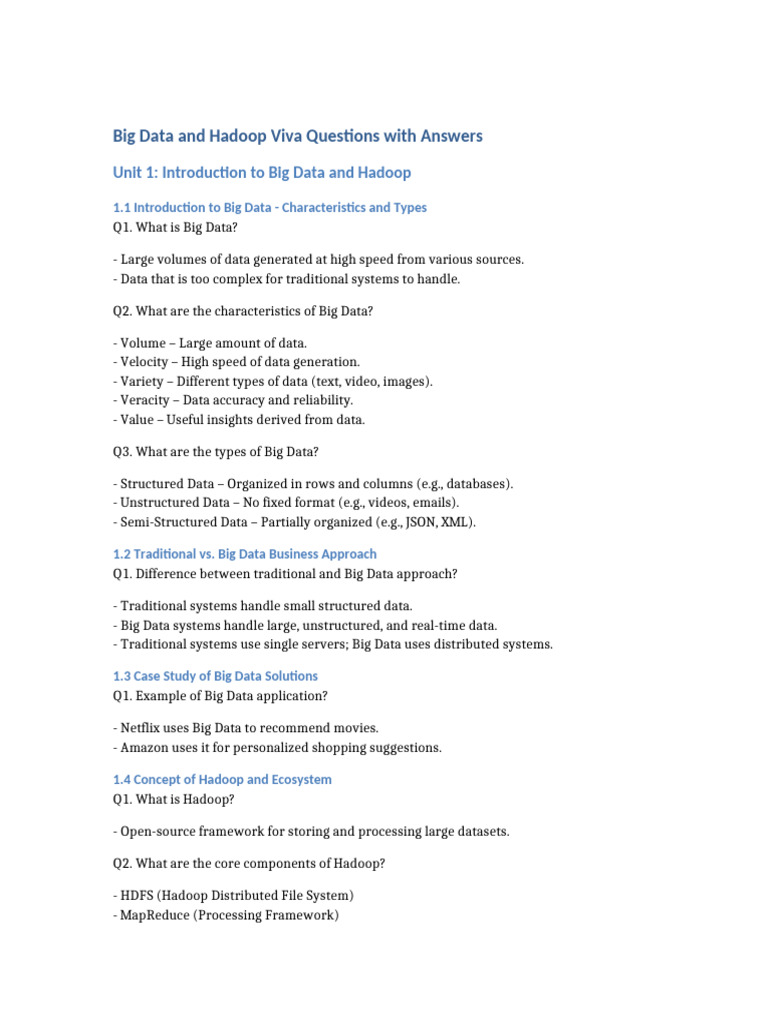 Big Data and Hadoop Viva Questions With Answers | PDF | Apache Hadoop ...