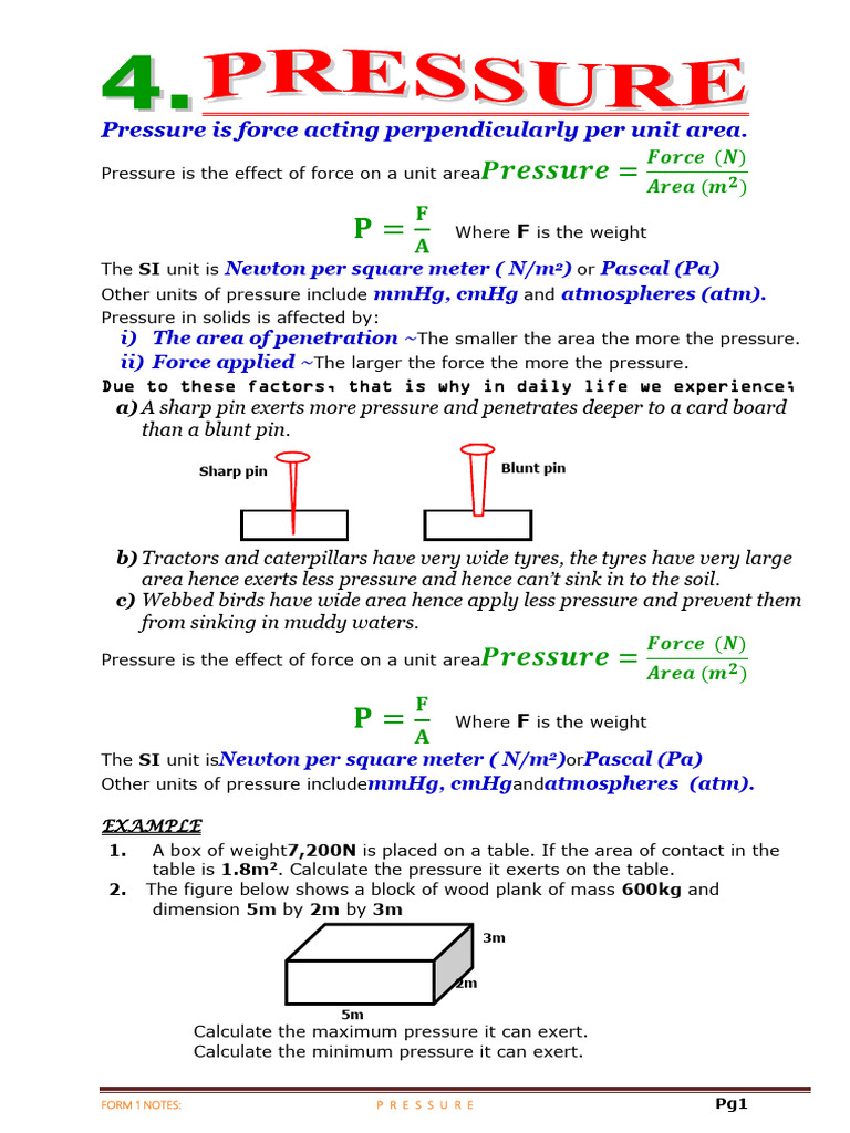 4. Pressure | PDF | Pressure | Atmospheric Pressure