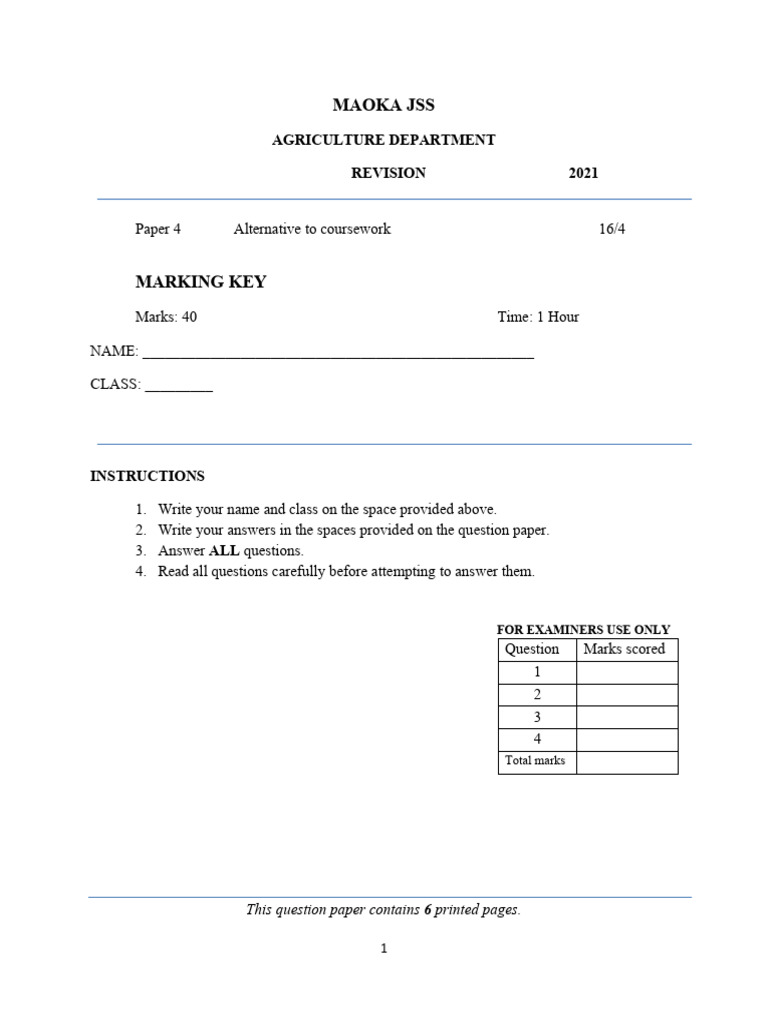 Agriculture Exam Marking Key 2021 | PDF | Vegetables | Pest (Organism)