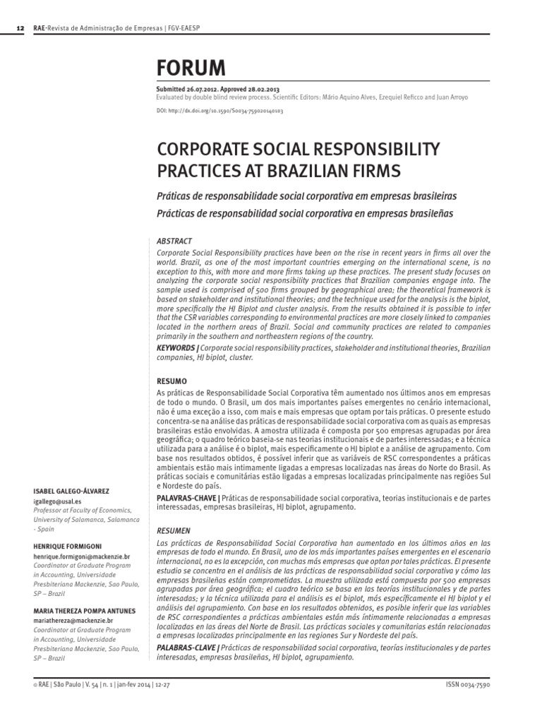 CSR Practices in Brazilian Firms Analysis | PDF | Corporate Social ...