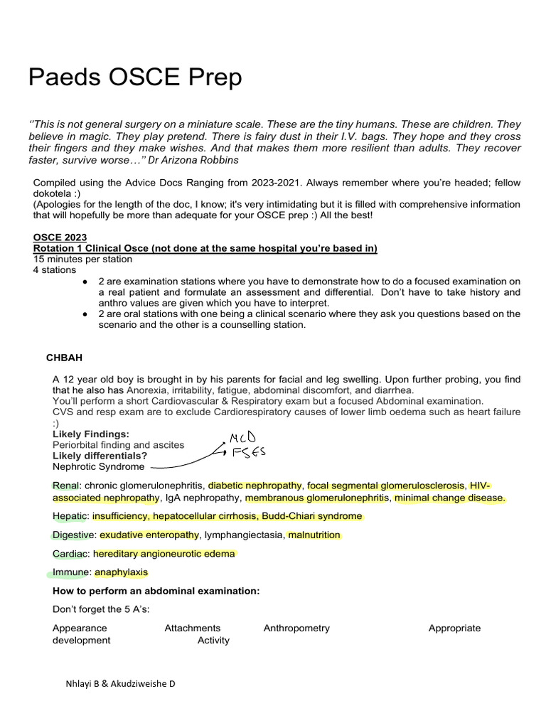 Paeds OSCE Merged 2021-2023 2 | PDF | Cerebral Palsy | Clinical Medicine