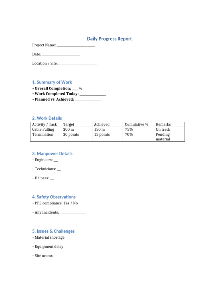 Daily Progress Report Sample | PDF