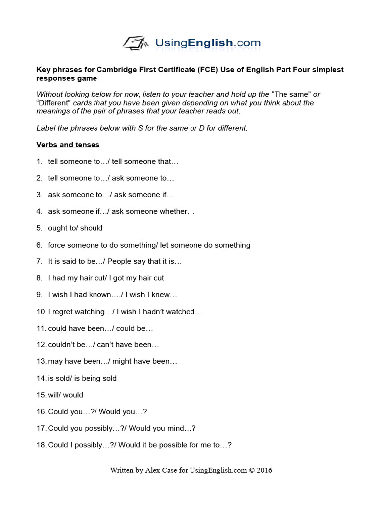 Cambridge First Certificate Fce Use of English Part Four Simplest ...