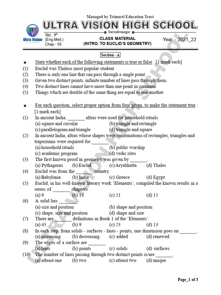 Chap 05 (Intro. To Euclid's Geometry) | PDF | Euclid | Shape
