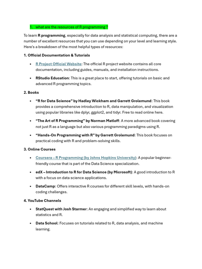 What Are The Resources of R Programming | PDF | Computer Programming | R (Programming Language)