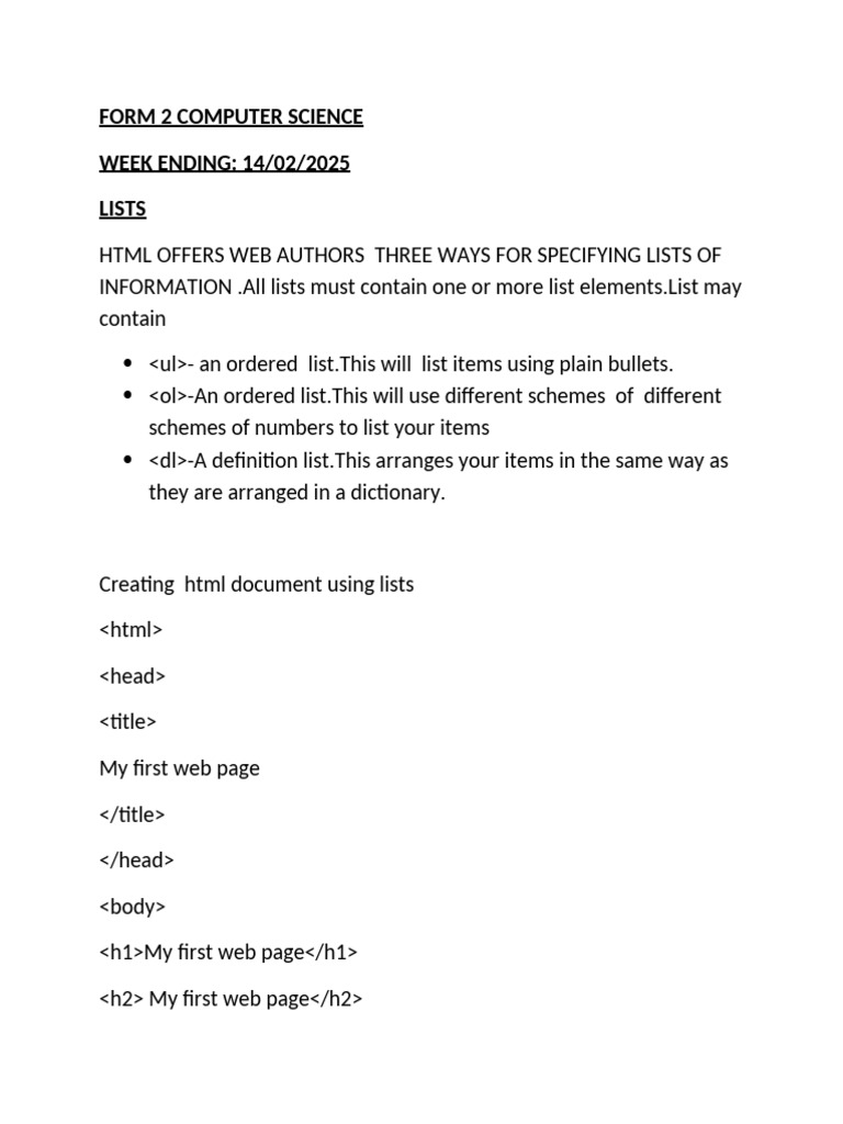 HTML Lists: Types and Examples | PDF