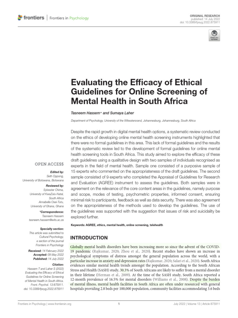 Hassem+Laher+Frontiers | PDF | Psychology | Psychometrics