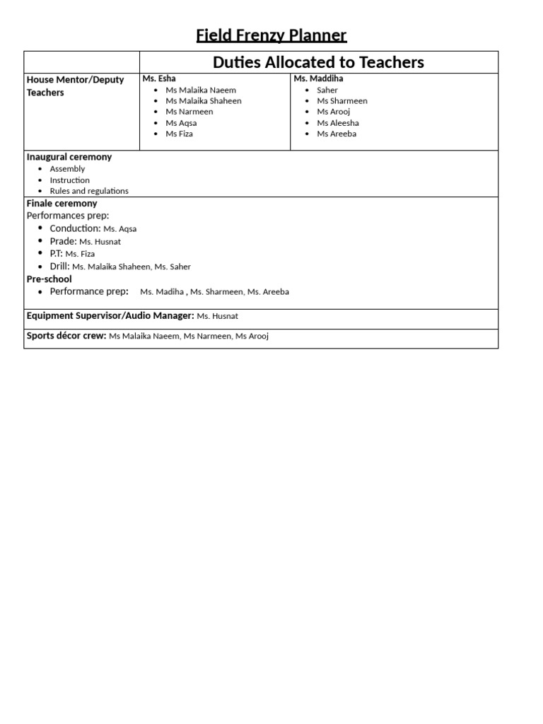 Field Frenzy Planner | PDF