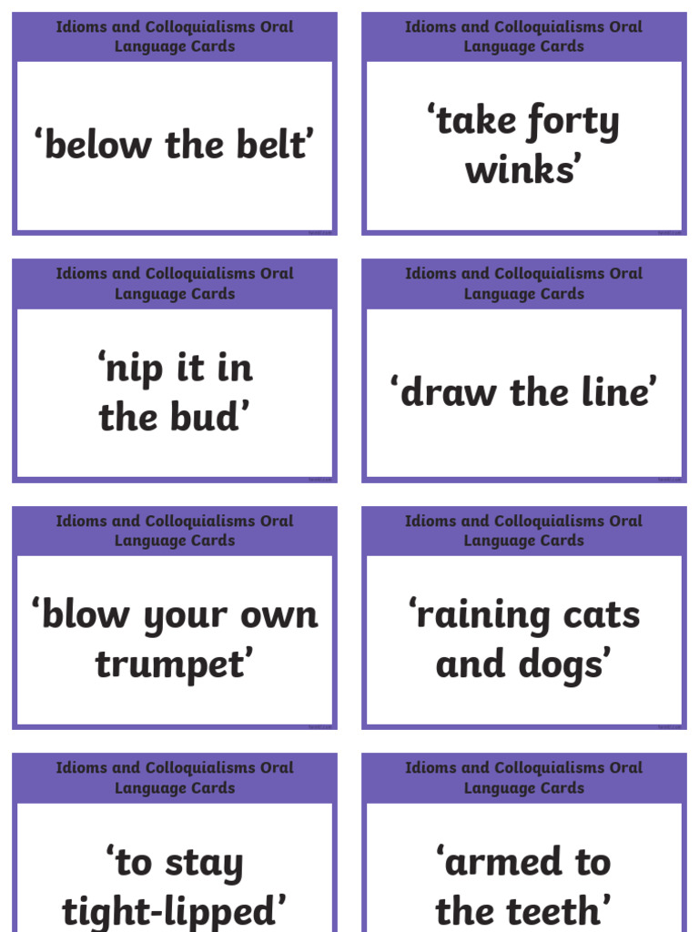 Roi2 e 2615 Idioms and Colloquialisms Oral Language Cards | PDF ...
