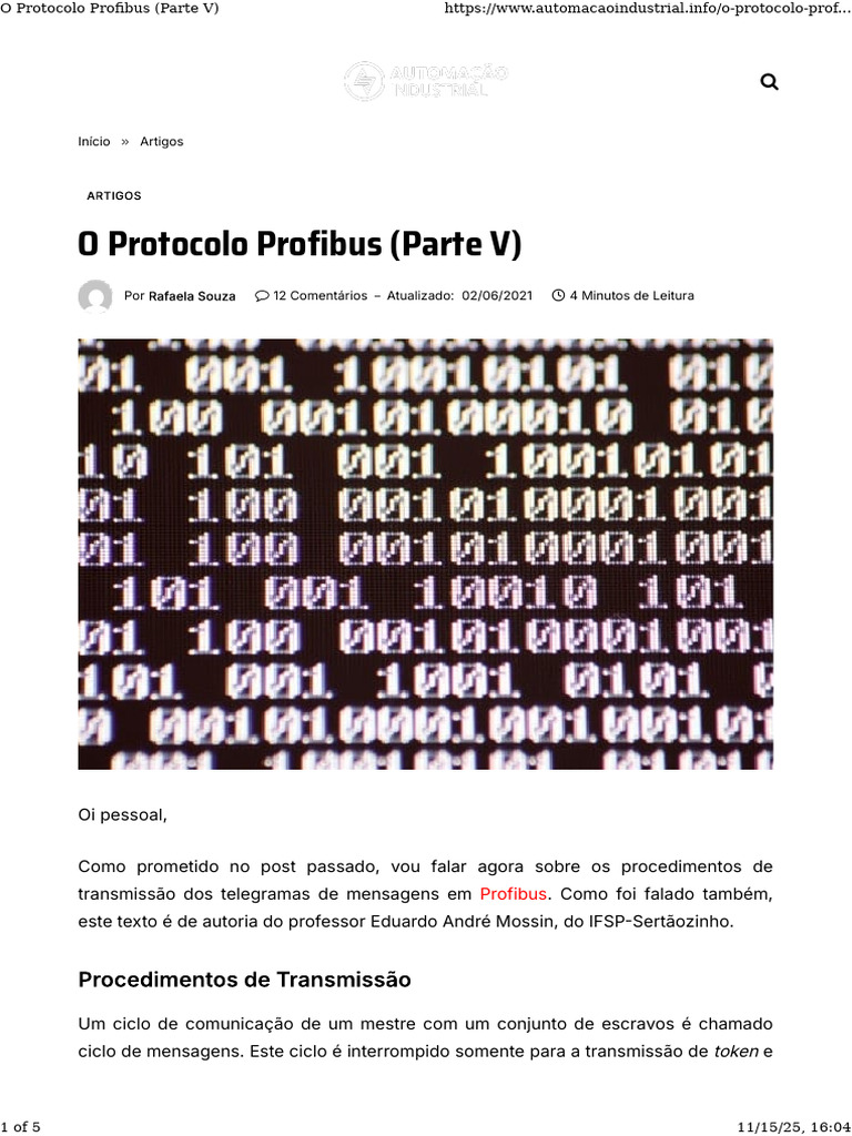 O Protocolo Profibus (Parte V) | PDF | Comunicação | Redes de computadores