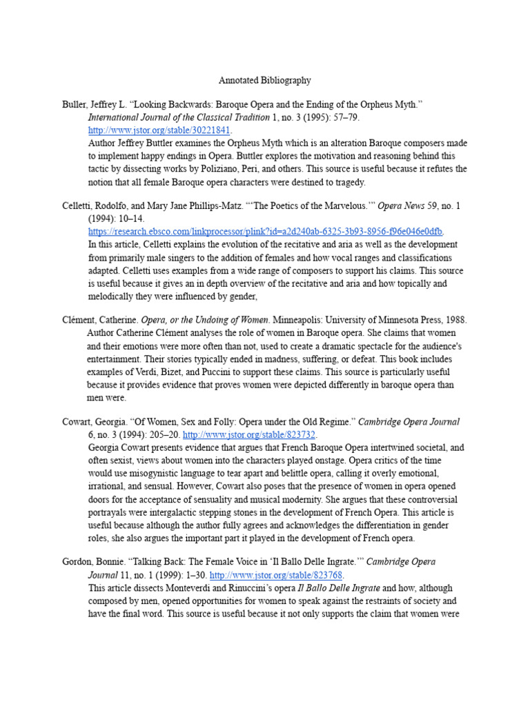 Annotated Bibliography - Brooke Bauman | PDF | Opera | Baroque Music