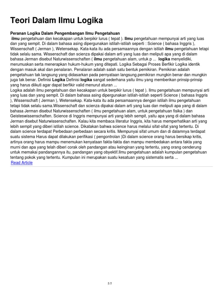 Teori Dalam Ilmu Logika | PDF | Filsafat
