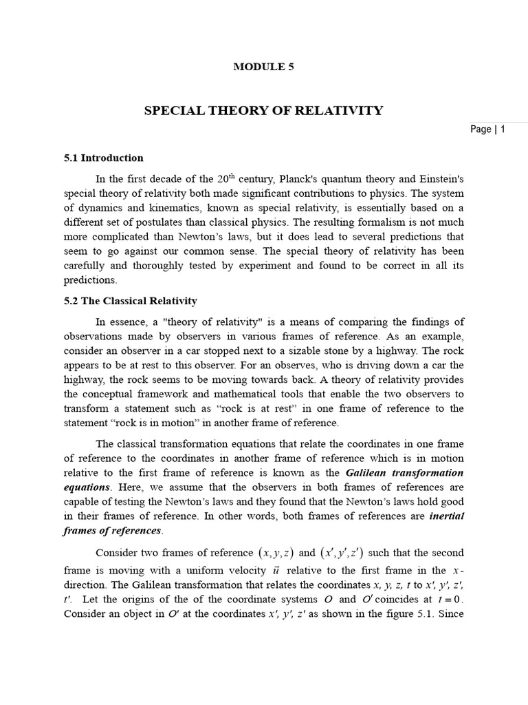 Module 5 - Special Theory of Relativity | PDF | Theory Of Relativity ...