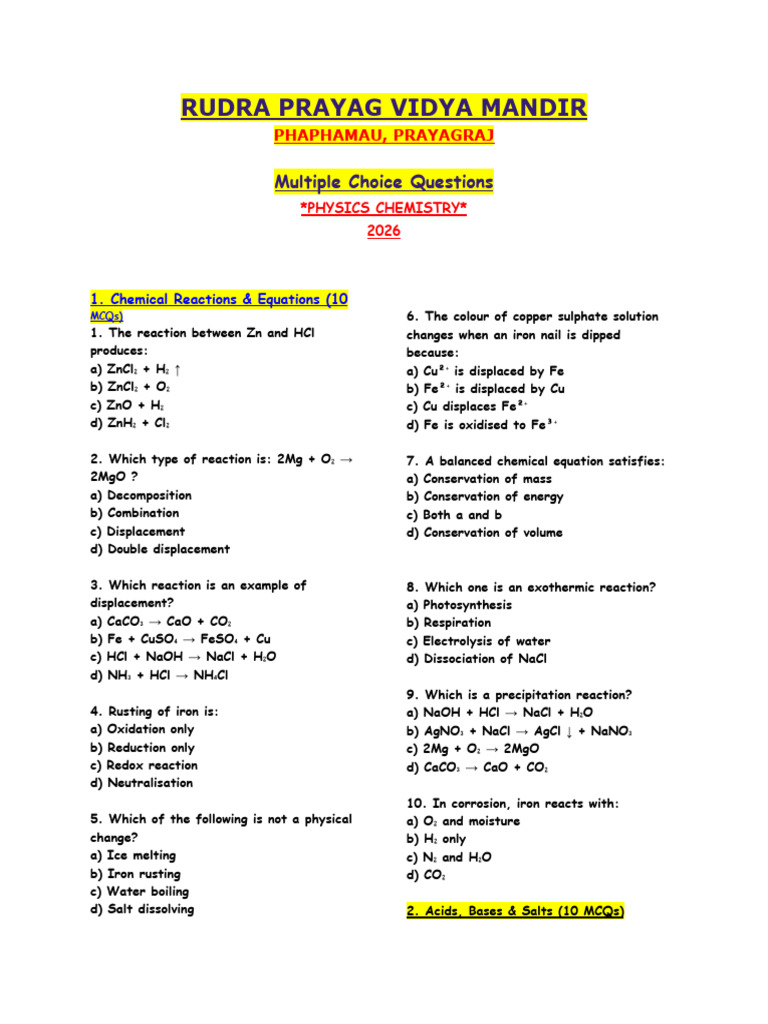 MCQ 01 | PDF | Redox | Acid