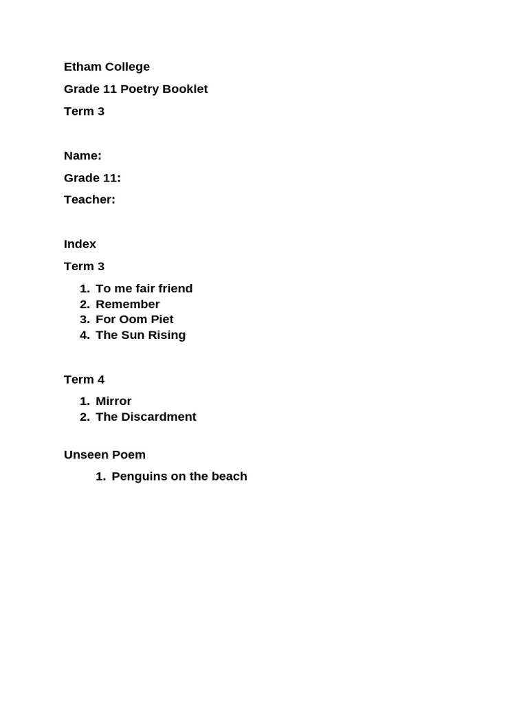 term 3 and 4 poetry | PDF