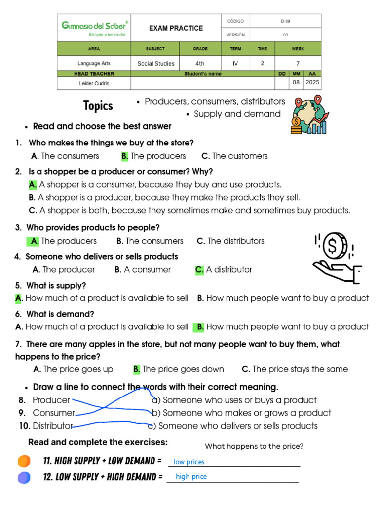 Exam Practice - Social Studies Worksheet | PDF | Demand | Prices