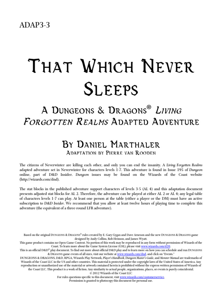 ADAP3-3 That Which Never Sleeps | PDF | Dungeons & Dragons | Fantasy ...