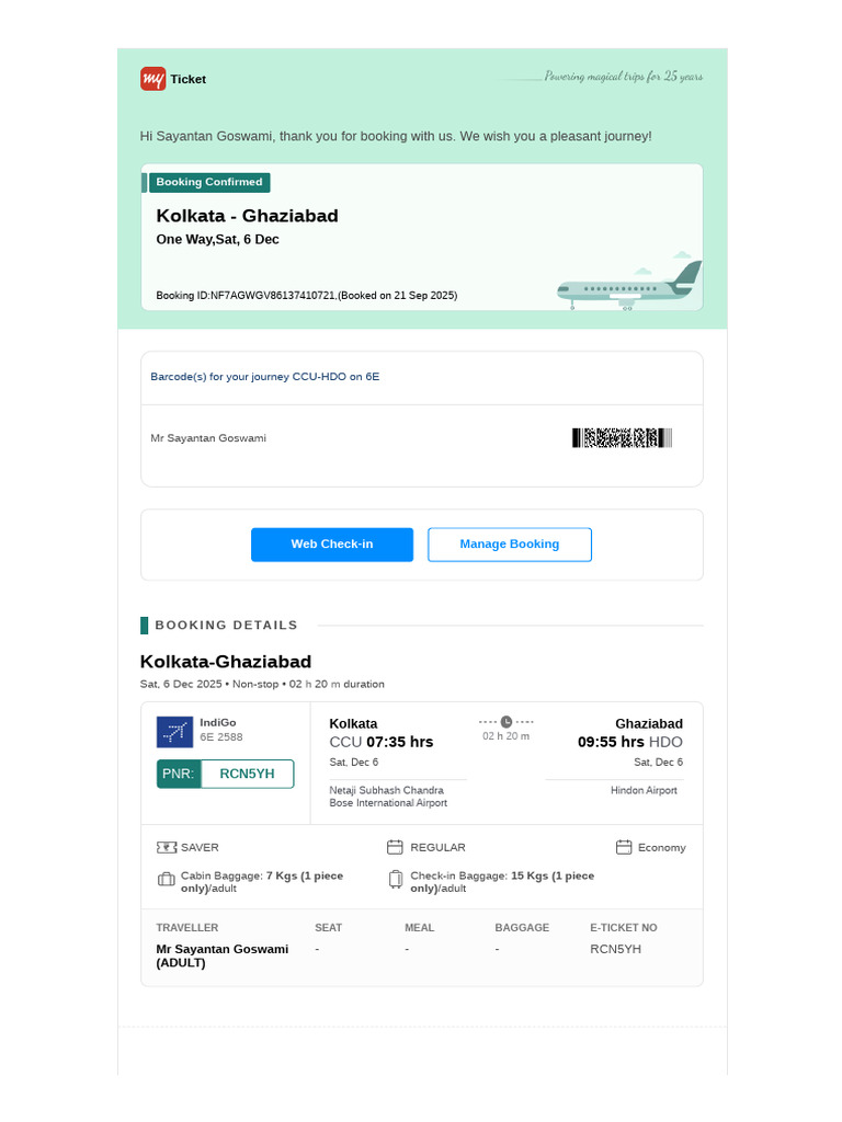 IndiGo Flight Booking Confirmation | PDF | Fee | Identity Document