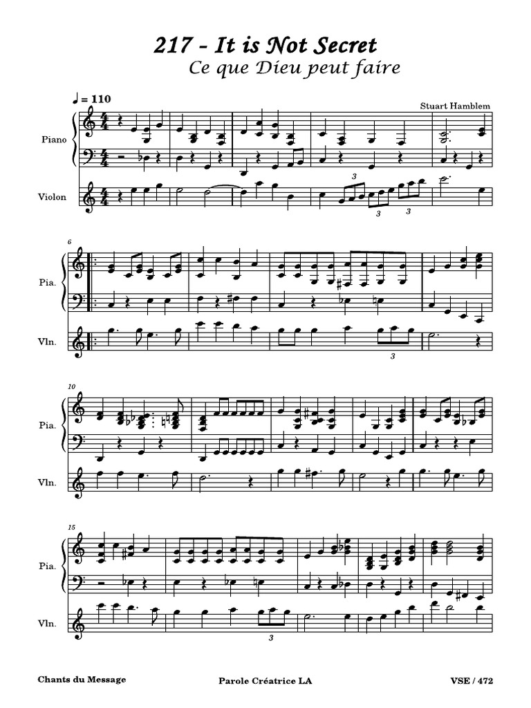 217-It Is Not Secret Piano Violon | PDF