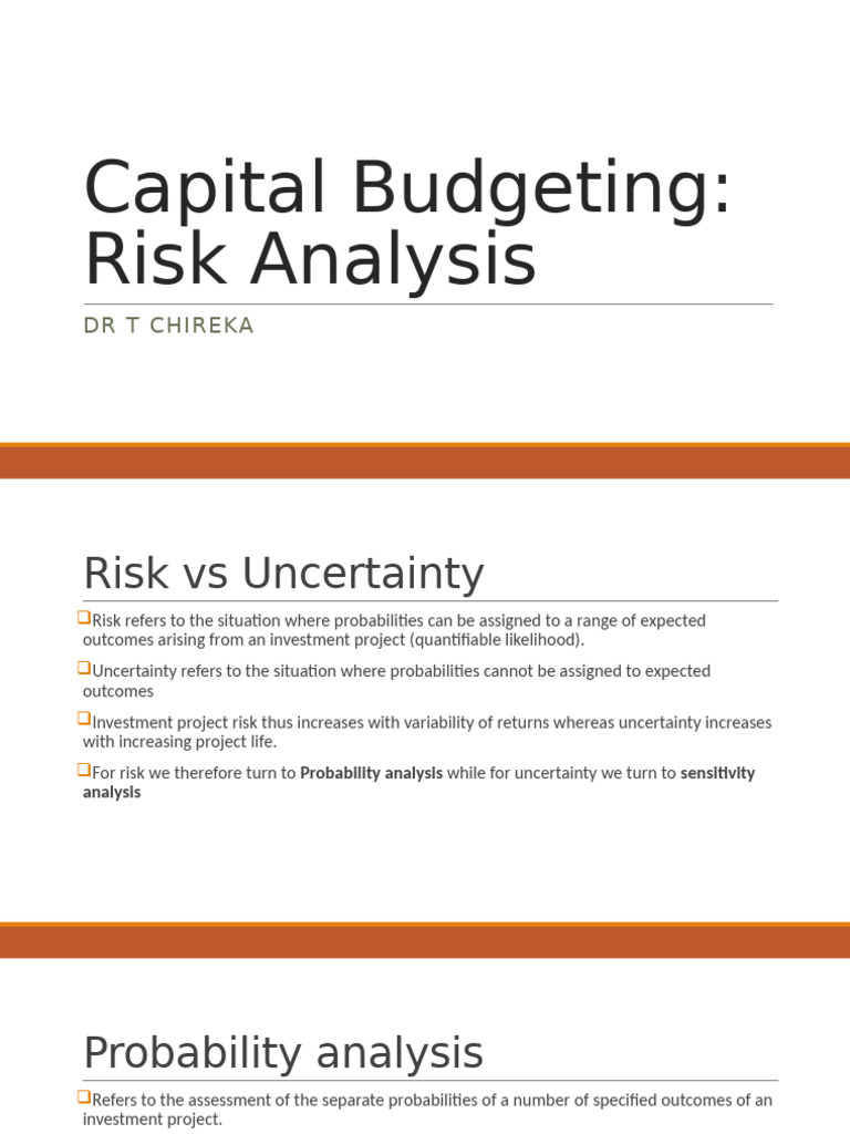 Capital Budgeting Risk Analysis Techniques | PDF | Net Present Value | Risk