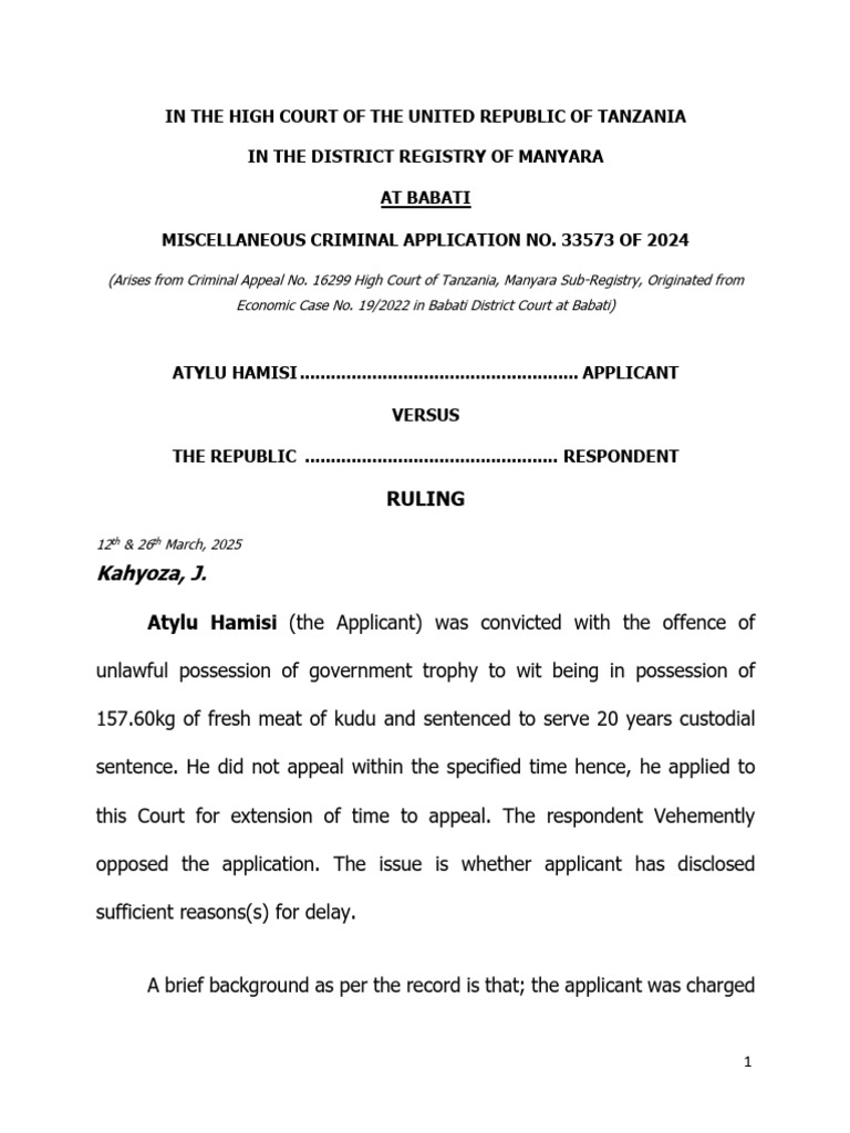 ECMS..Atylu Hamisi vs Republic (MN NO 33573 of 2024) 2 | PDF | Crimes ...