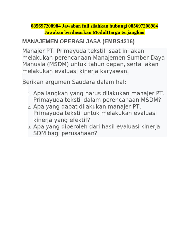 Manajemen Operasi Jasa | PDF