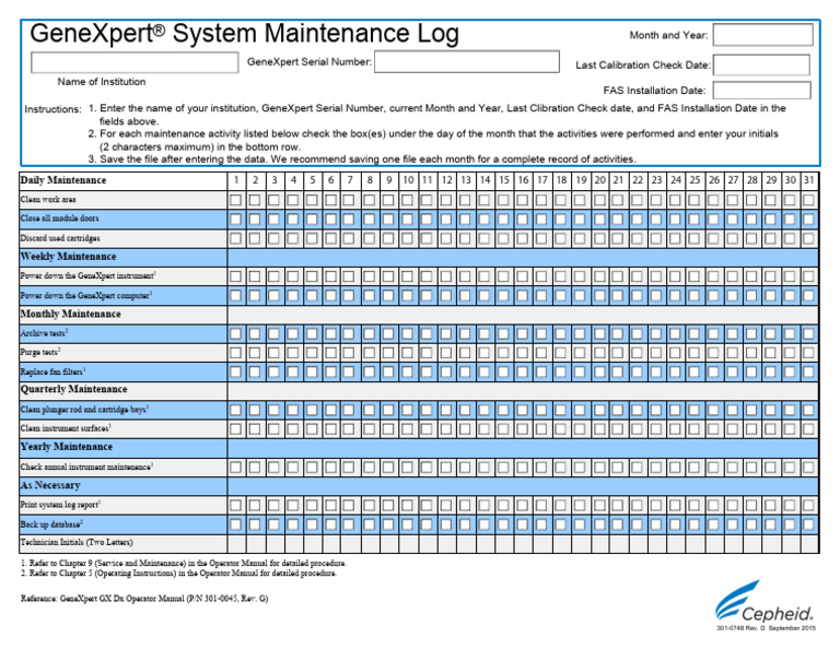 GeneXpert System Maintenance Log | PDF