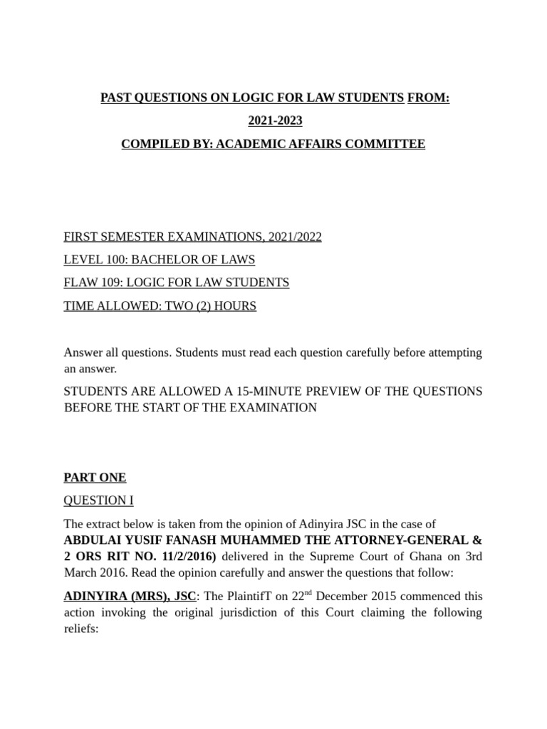 Logic Exam Questions for Law Students | PDF | Judgment (Law) | Appeal