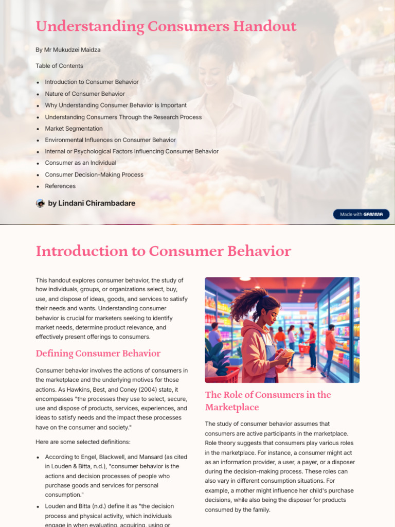 Understanding Consumers Handout | PDF | Market Segmentation | Consumer Behaviour