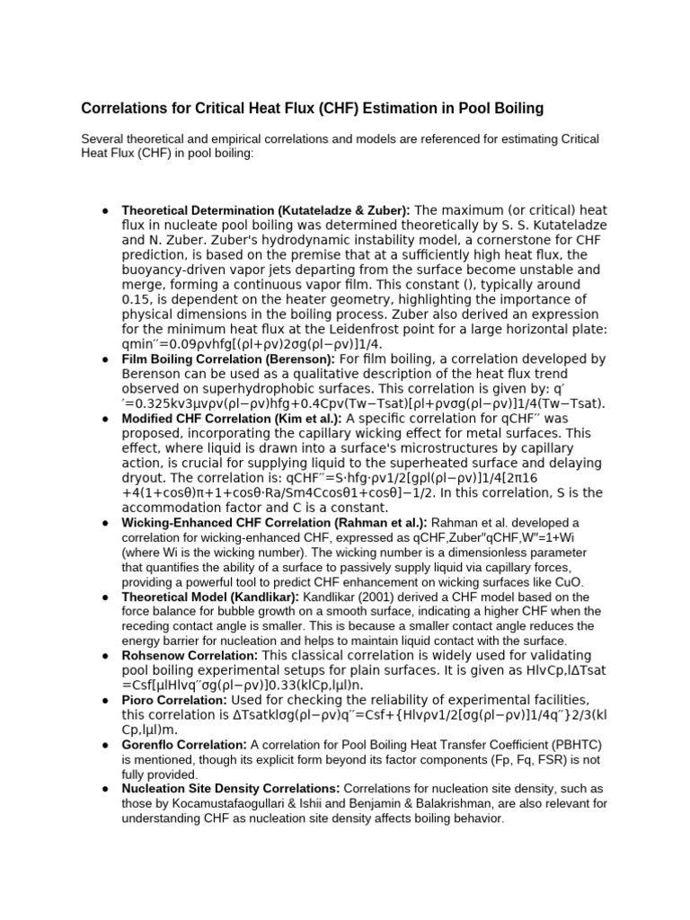 CHF Estimation Correlations in Pool Boiling | PDF | Boiling | Heat Transfer