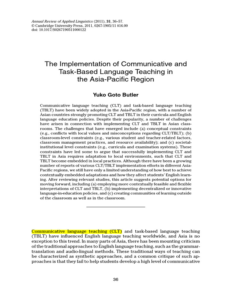 TBLT-The Implementation of Communicative and Task-Based Language Teaching in the Asia-Pacific ...
