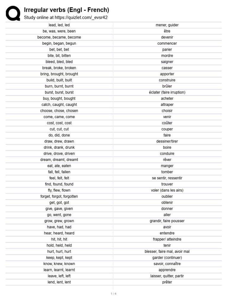 irregular verbs_French | PDF | Semantic Units