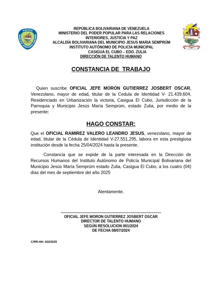 Constancia de Trabajo Leandro | PDF