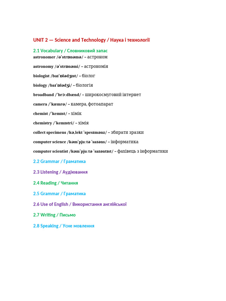 Unit 2 Science and Technology Bilingual | PDF